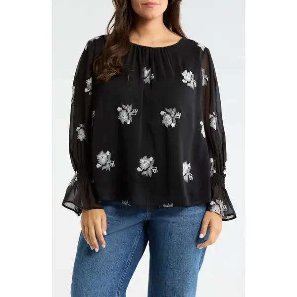 CECE DUPRAZ Smocked Cuff Top - Rich Black