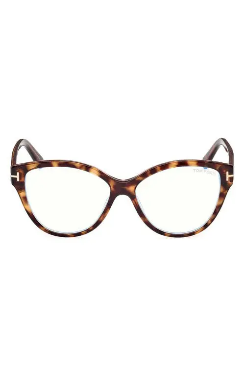 TOM FORD 54mm Cat Eye Optical Glasses - Havana And Pink / T Logo