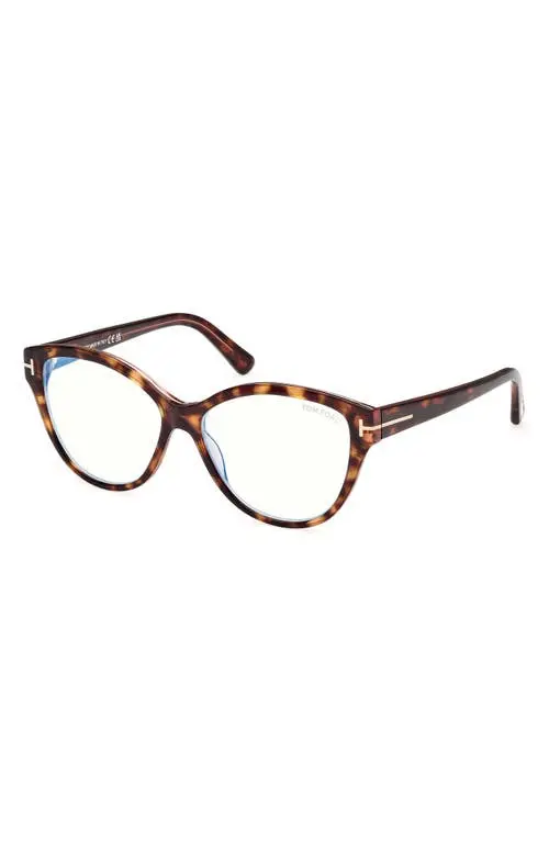 TOM FORD 54mm Cat Eye Optical Glasses - Havana And Pink / T Logo