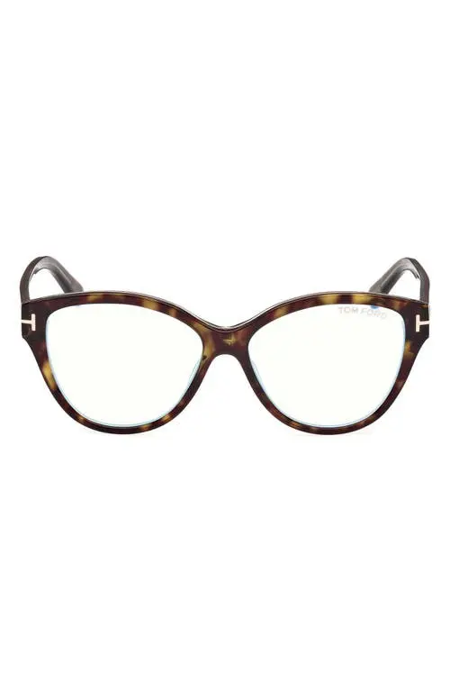 TOM FORD 54mm Cat Eye Optical Glasses - Havana And Turquoise / T Logo