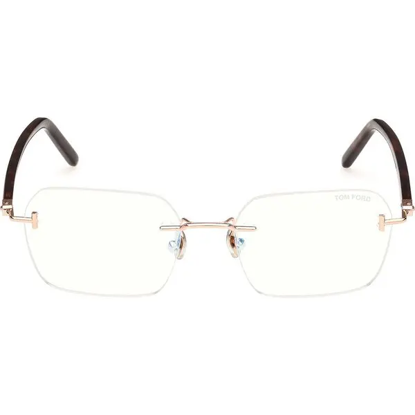 TOM FORD 54mm Rectangular Optical Eyeglasses - Rose Gold Black /t Logo