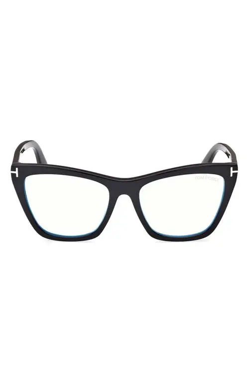 TOM FORD 54mm Cat Eye Optical Glasses - Black Eco / T Logo