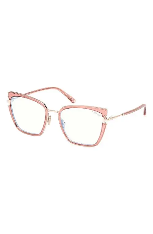 TOM FORD 54mm Butterfly Eyeglasses - Rose Gold / T Logo