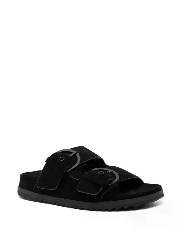 JAMES PERSE Suede Buckle Slides - Black