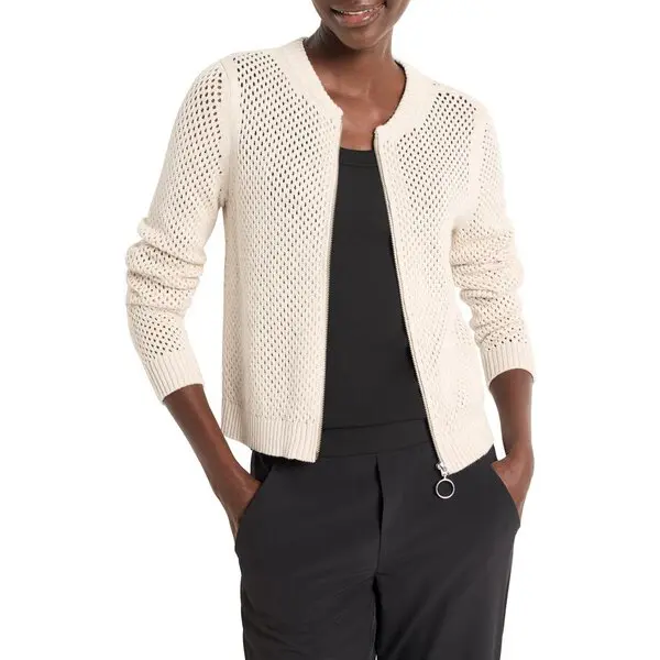 NIC+ZOE Open Stitch Zip-up Cardigan - Cobblestone