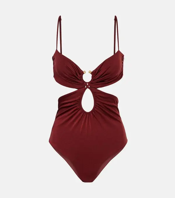 Johanna Ortiz Gathered Cutout Swimsuit - Burgundy