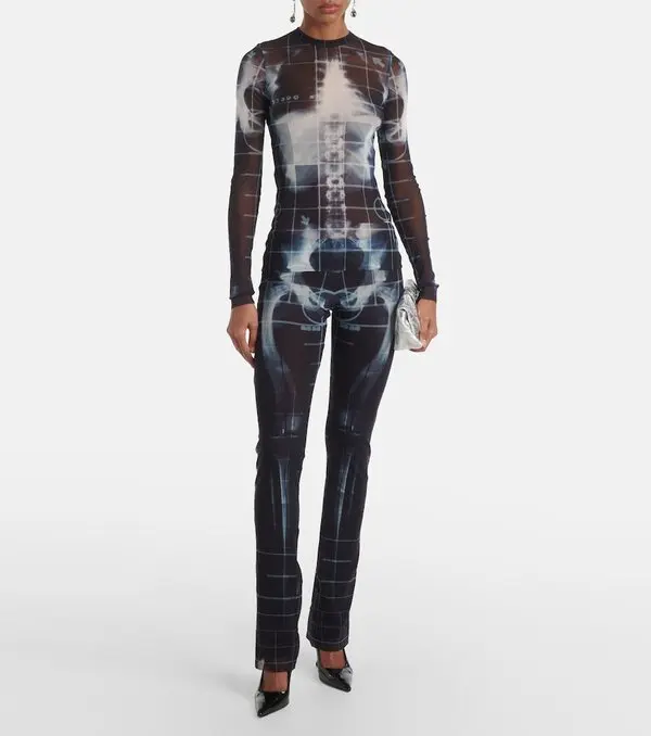 JEAN PAUL GAULTIER Squeletor Semi-sheer Mesh Straight Pants - Blue