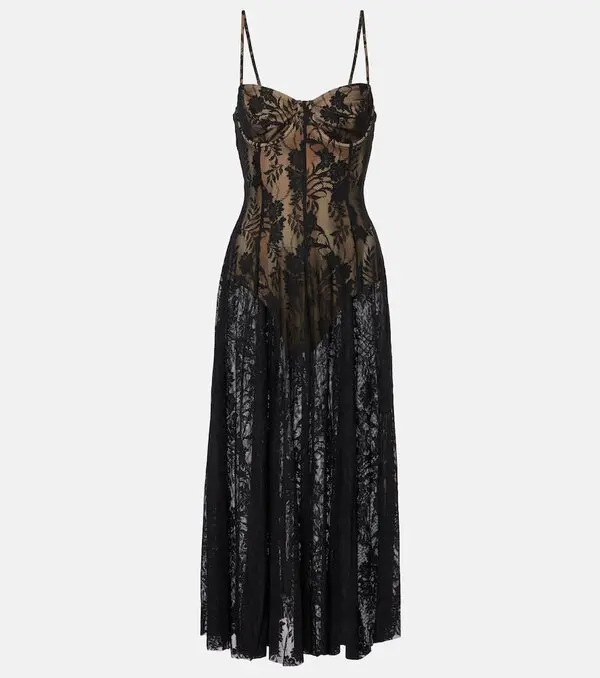 Norma Kamali Floral Lace Slip Dress - Black