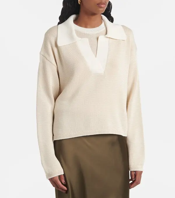 JOSEPH Striped Cotton Polo Sweater