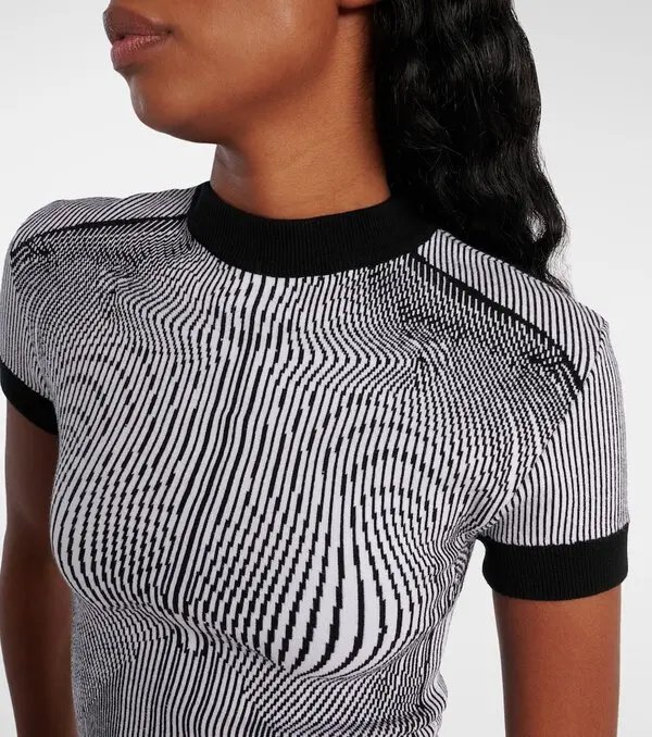 JEAN PAUL GAULTIER Morphing Pinstripe Jacquard Jersey Top - Black