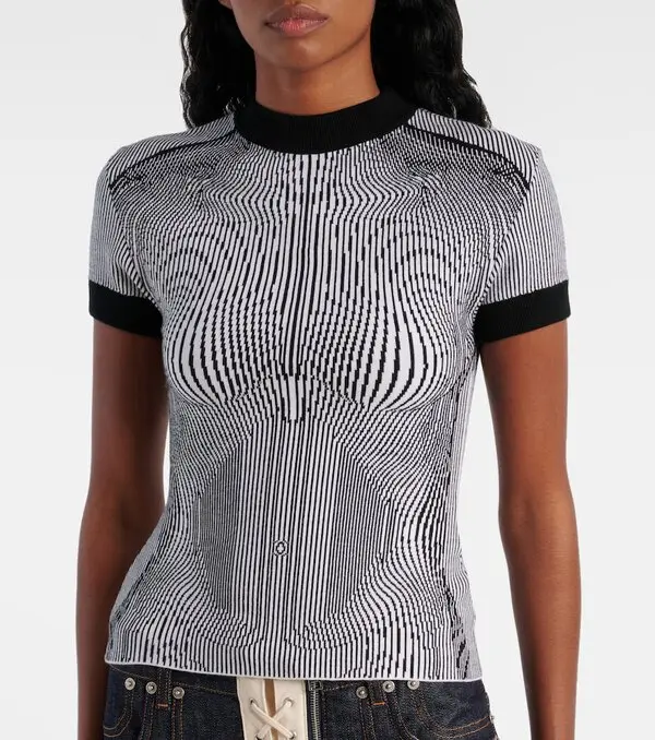 JEAN PAUL GAULTIER Morphing Pinstripe Jacquard Jersey Top - Black