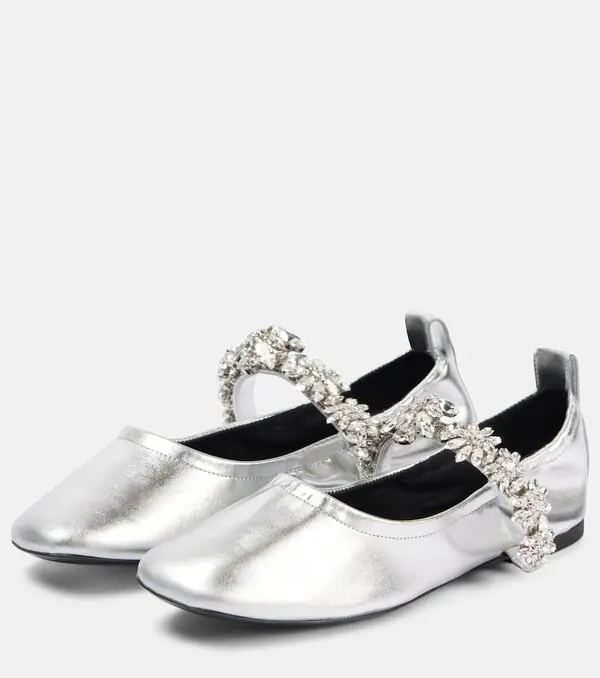 Stella McCartney Elsa Metallic Faux Leather Ballet Flats - Silver