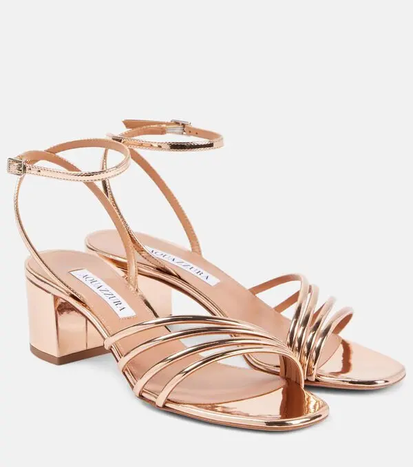 AQUAZZURA Latour 50 Faux Leather Sandals - Gold