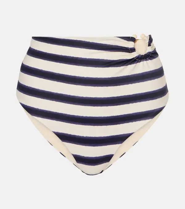 Johanna Ortiz Striped High-rise Bikini Bottoms - Blue
