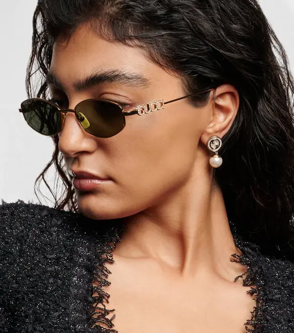 Gucci Logo Embellished Oval Sunglasses