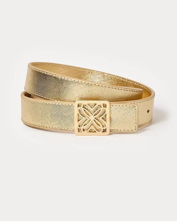 LILLY PULITZER Skinny Leather Logo Belt - Gold Metallic