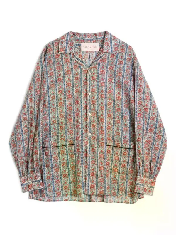 Valentino Garavani Cotton Muslin Pajama Shirt With All-over Voyage Imaginaire Print - Grey