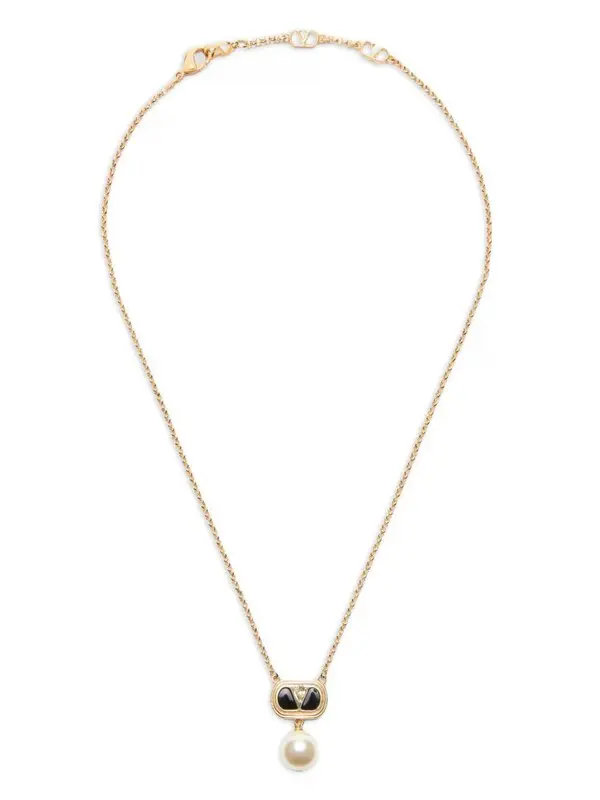 Valentino Garavani Vlogo Pearl Necklace - Gold