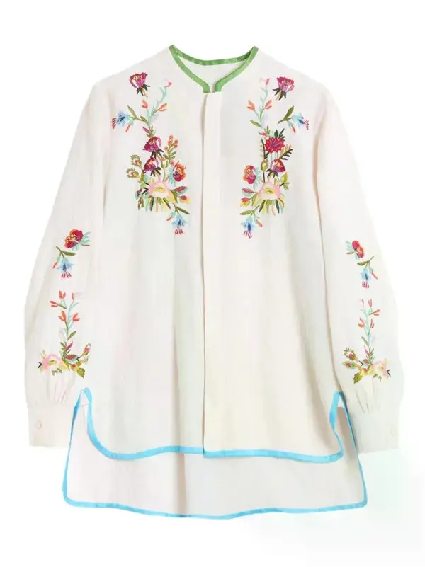 Valentino Garavani Floral-embroidered Linen Shirt - Neutrals