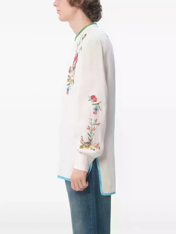 Valentino Garavani Floral-embroidered Linen Shirt - Neutrals