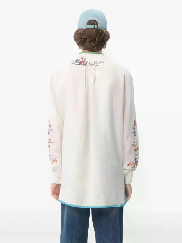 Valentino Garavani Floral-embroidered Linen Shirt - Neutrals