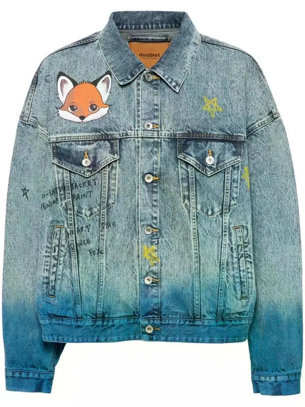 DOUBLET Anime Hand-printing Denim Jacket - Blue