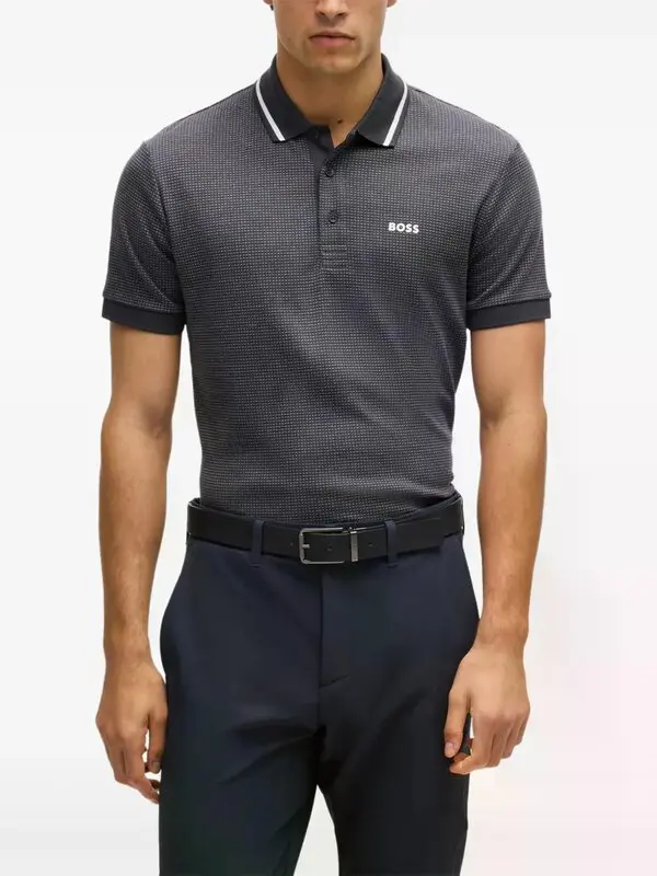 BOSS Pattern-jacquard Polo Shirt - Grey