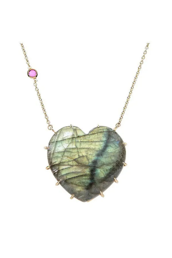 JANE WIN Love Spotlight Labradorite Heart Pendant Necklace - Gold