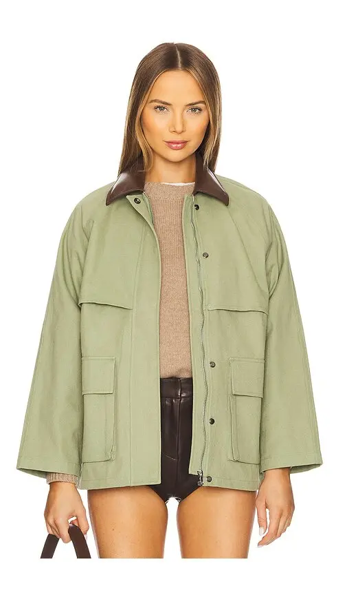 LOVERS AND FRIENDS Cotton Jacket With Leather Contrast Collar - Green