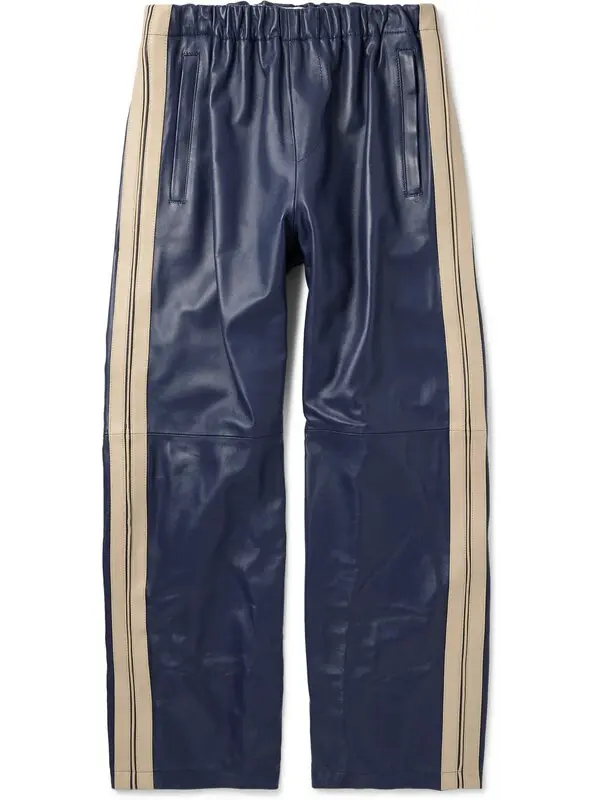 Marni Straight-leg Striped Leather Trousers - Blue