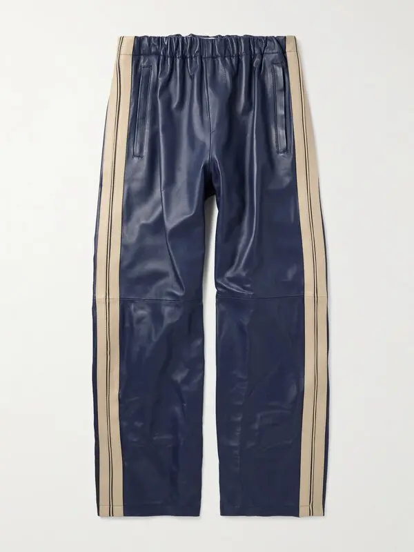 Marni Straight-leg Striped Leather Trousers - Blue