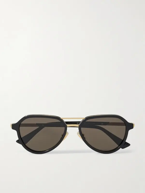 Bottega Veneta Aviator-style Recycled-acetate And Gold-tone Sunglasses - Brown