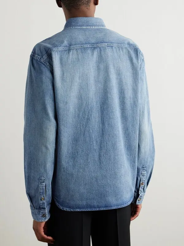 Saint Laurent Logo-embroidered Denim Shirt - Blue