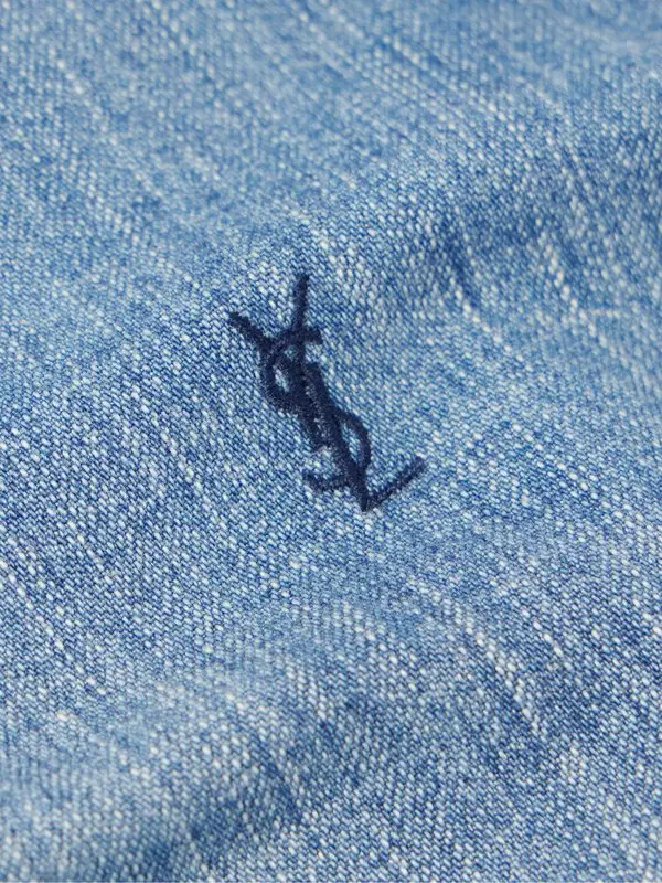 Saint Laurent Logo-embroidered Denim Shirt - Blue