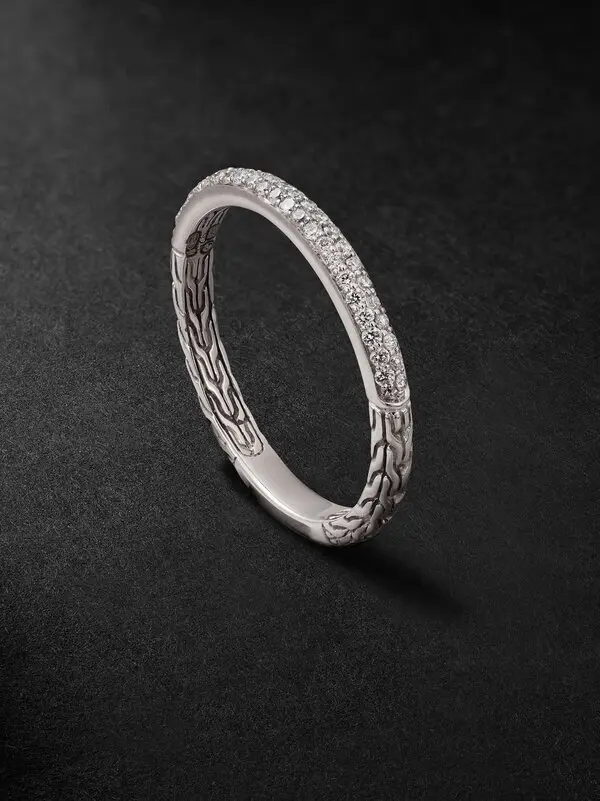 John Hardy Jh Essential Sterling Diamond Ring - Silver