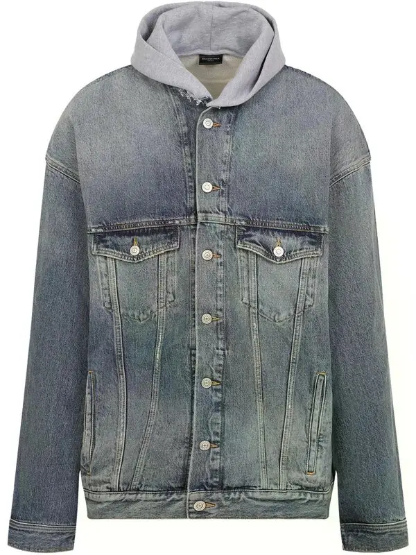 Balenciaga Hooded Denim Jacket - Blue