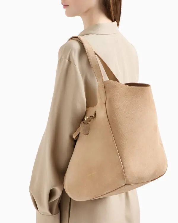 Giorgio Armani Medium Suede Handbag - Beige