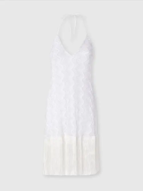 Missoni Cover-up Dress In Zig Zag Lamé Viscose With Fringes - Silver