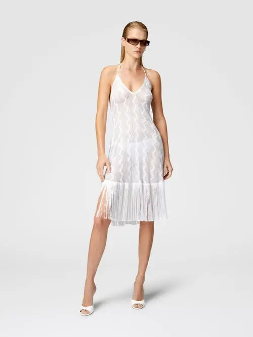 Missoni Cover-up Dress In Zig Zag Lamé Viscose With Fringes - Silver