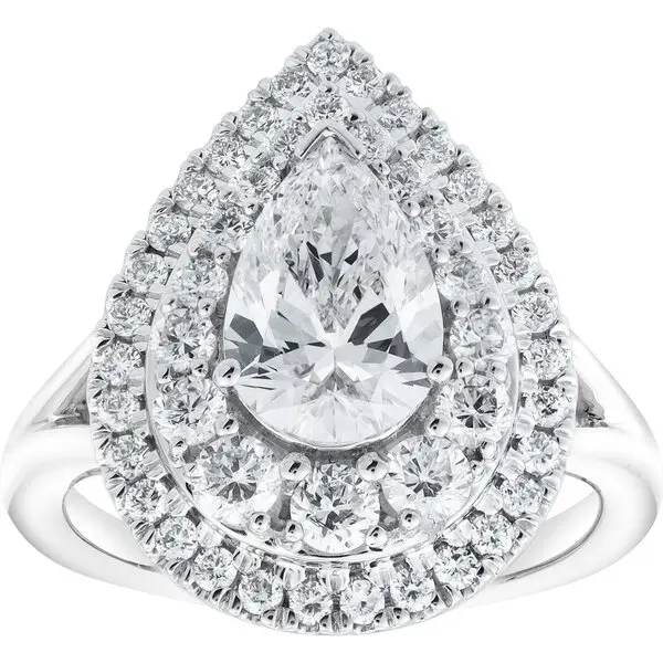LUVMYJEWELRY Anisa Pear Lab Grown Diamond Halo Engagement Ring - 14k White Gold