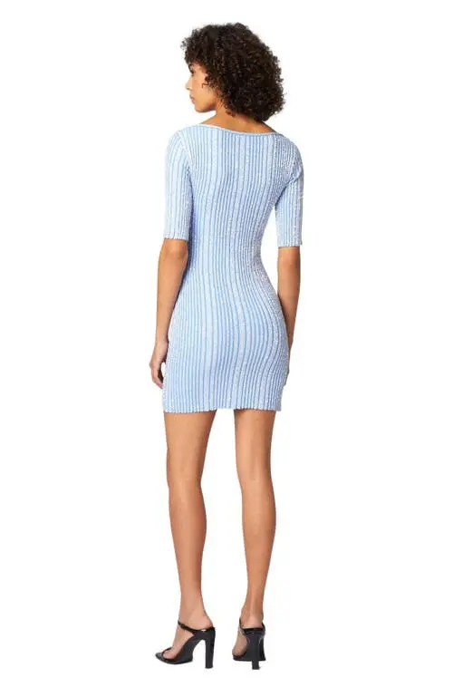 blue ribbed mini dress Blue Ribbed Long Sleeve Mini Brianna Dress S