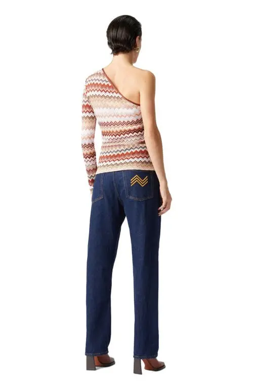 Missoni One-shoulder Top With Serrated Lamé Zigzag Pattern