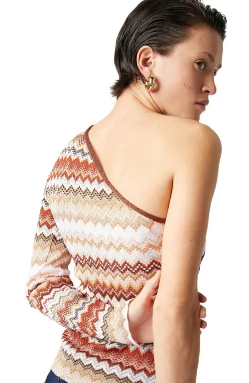 Missoni One-shoulder Top With Serrated Lamé Zigzag Pattern