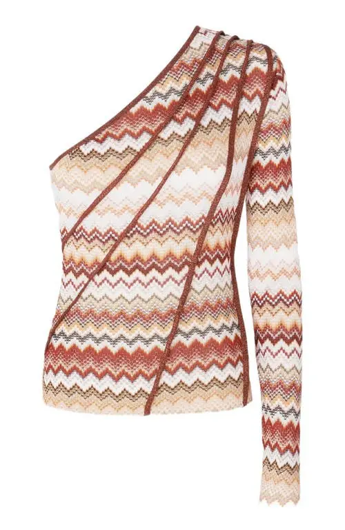 Missoni One-shoulder Top With Serrated Lamé Zigzag Pattern