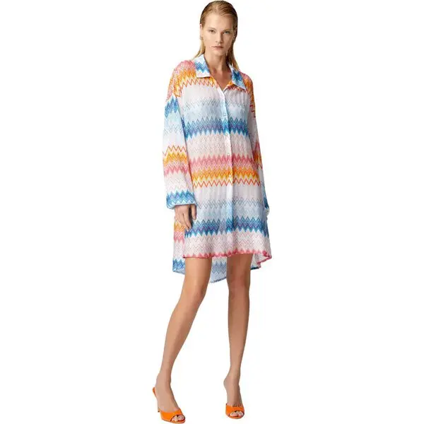 Missoni Oversized Shirt In Zig Zag Lamé Viscose Blend - Multicoloured