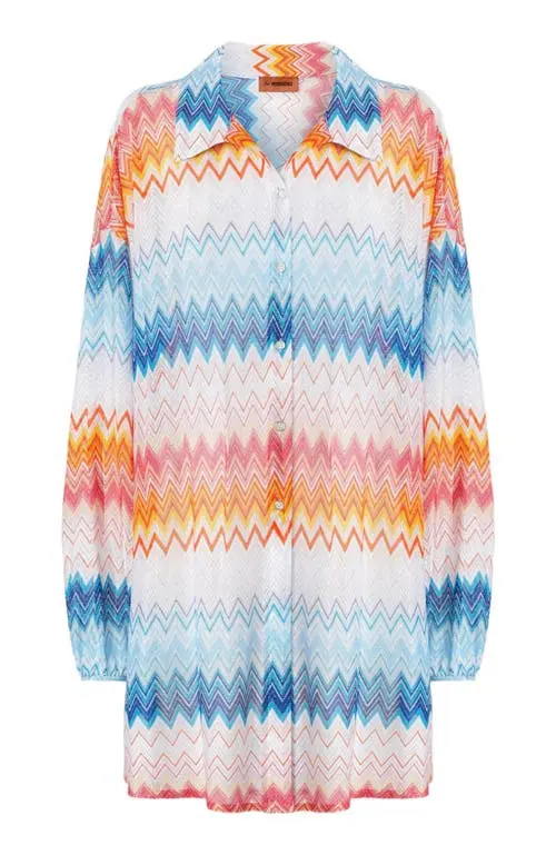 Missoni Oversized Shirt In Zig Zag Lamé Viscose Blend - Multicoloured