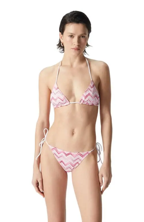 Missoni Slub Zigzag Viscose Blend Bikini - White &  Pink