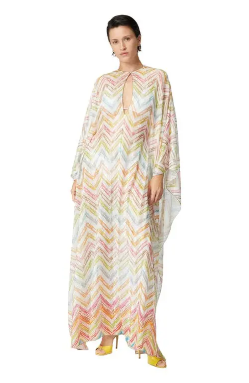 Missoni Long Covered Up In Printed Tulle With Batwing Sleeves - Multicoloured