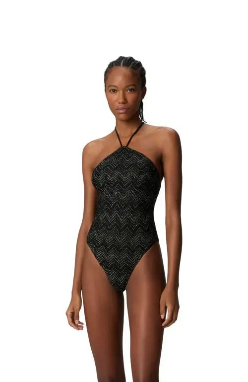 Missoni Zig Zag Lamé Viscose One-piece Swimsuit - Black & Lamé