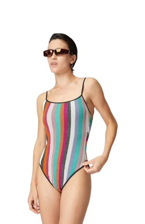 Missoni Striped Ribbed Lamé Knit One-piece Swimsuit - Multicoloured